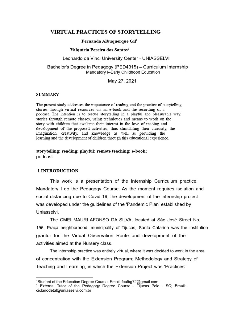 Virtual Storytelling Practices | PDF | Teachers | Pedagogy