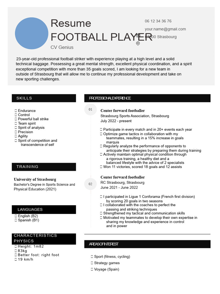 Soccer Player CV Example | PDF | Forward (Association Football)