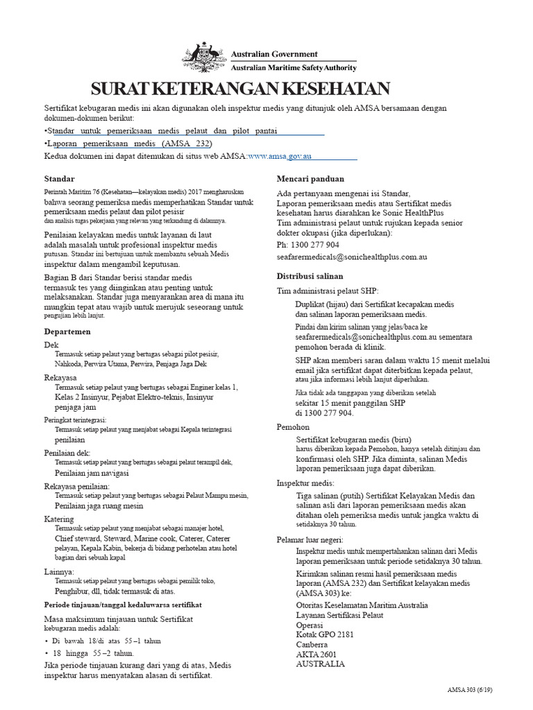 Sertifikat Kebugaran Medis Amsa-303 | PDF