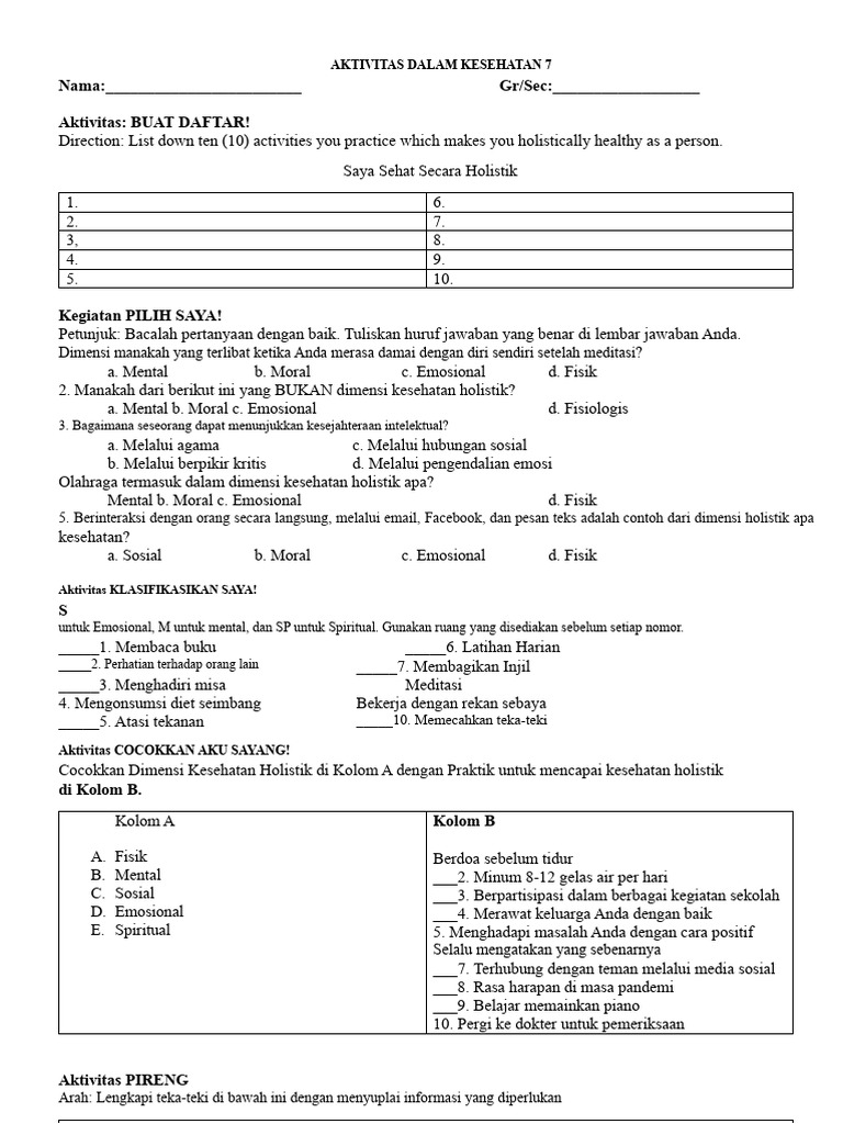 Aktivitas Kesehatan Holistik untuk Remaja | PDF