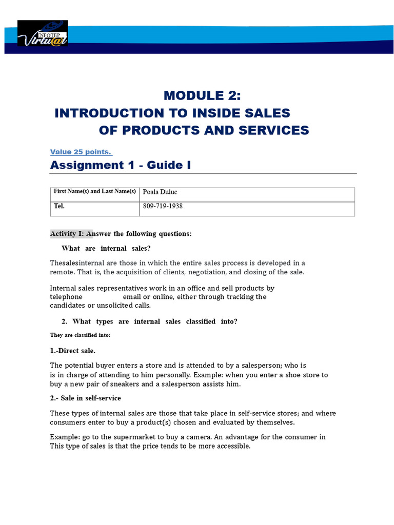 Assignment Activity 1 Module 2--INFOTEP | PDF | Sales | Marketing