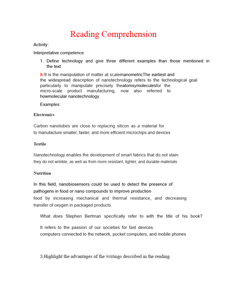 Reading Comprehension | PDF | Nanotechnology | Physical Sciences