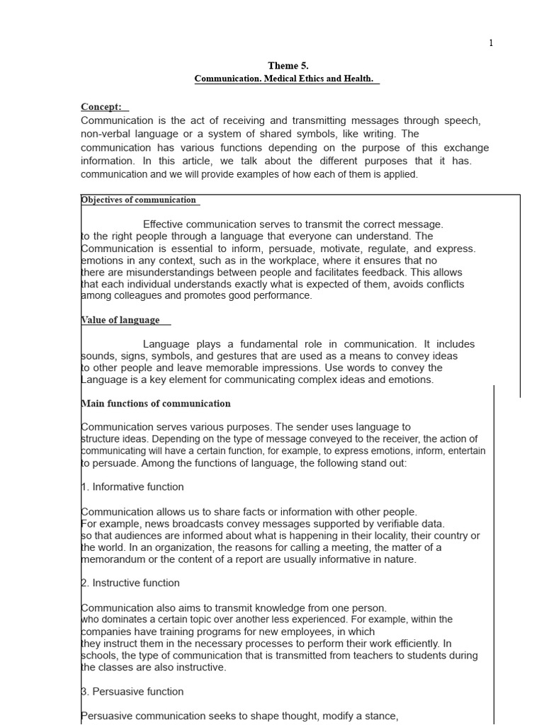 Topic 5 Communication. Medical Ethics and Health. | PDF | Communication ...