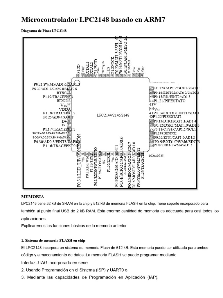 Microcontrolador LPC2148 Basado en ARM7 | PDF | Microcontrolador | Almacenamiento de datos de la ...