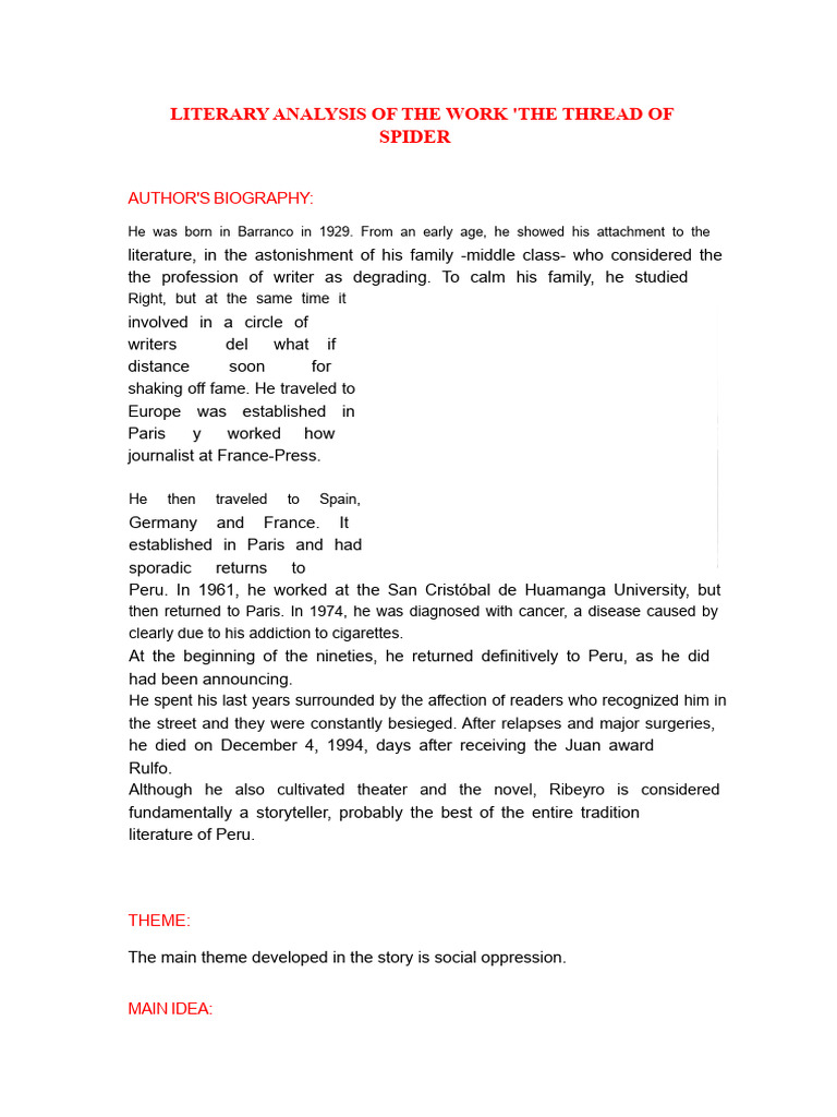 Literary Analysis of 'The Thread of Spider' | PDF