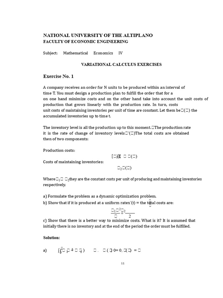 Calculation of Variations - Proposed Exercises | PDF | Calculus Of Variations | Mathematical ...