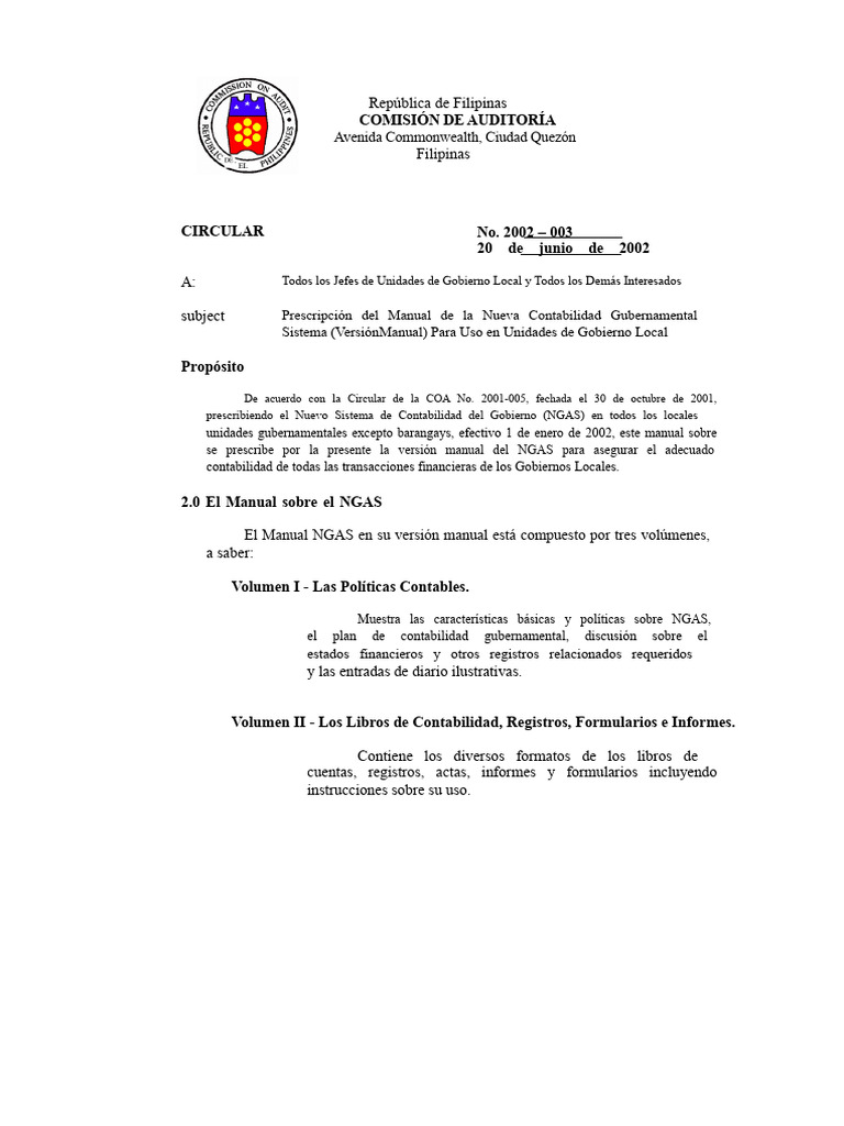 Circular COA No. 2002-003 | PDF | Contabilidad | Auditoría