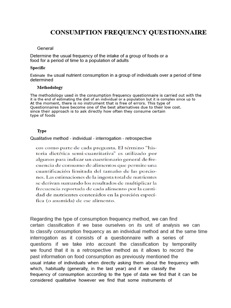 Consumption Frequency | PDF | Questionnaire | Foods