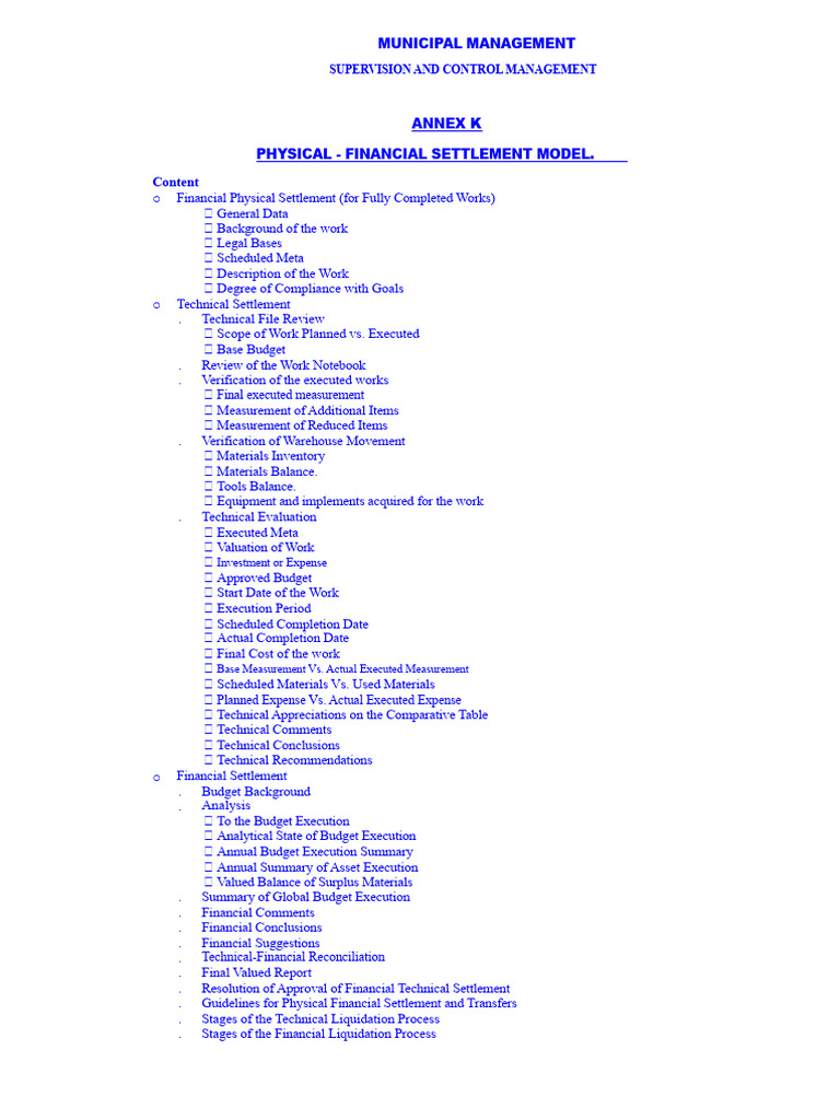 Annex K Physical Financial Settlement Model | PDF | Expense | Budget