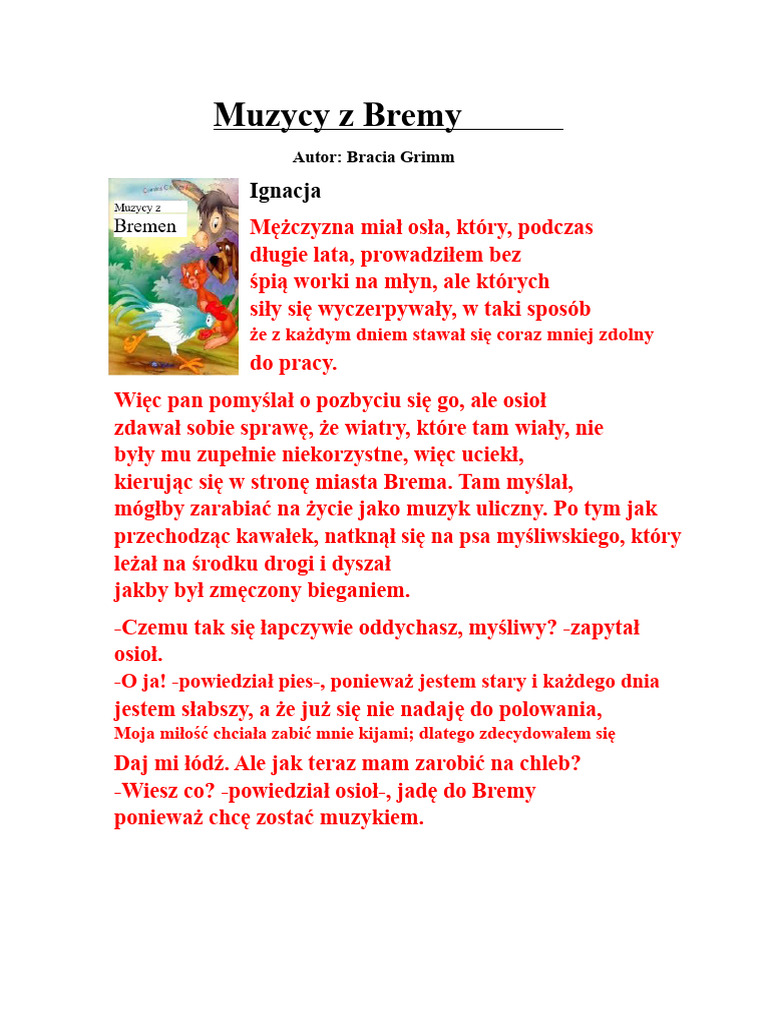 Scenariusz Muzyków Z Bremy | PDF