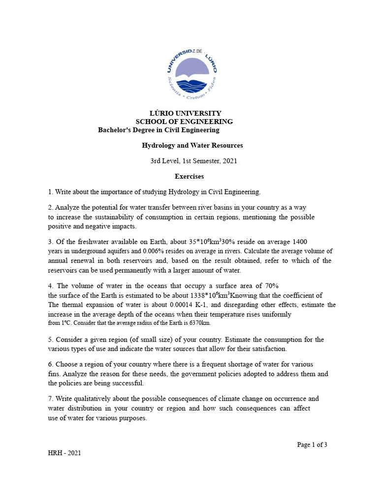 Exercises | PDF | Drainage Basin | Discharge (Hydrology)