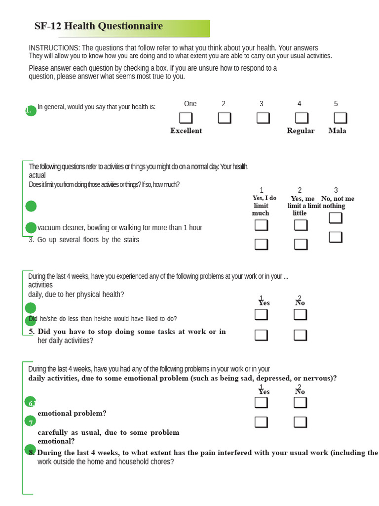 SF12 Questionnaire | PDF