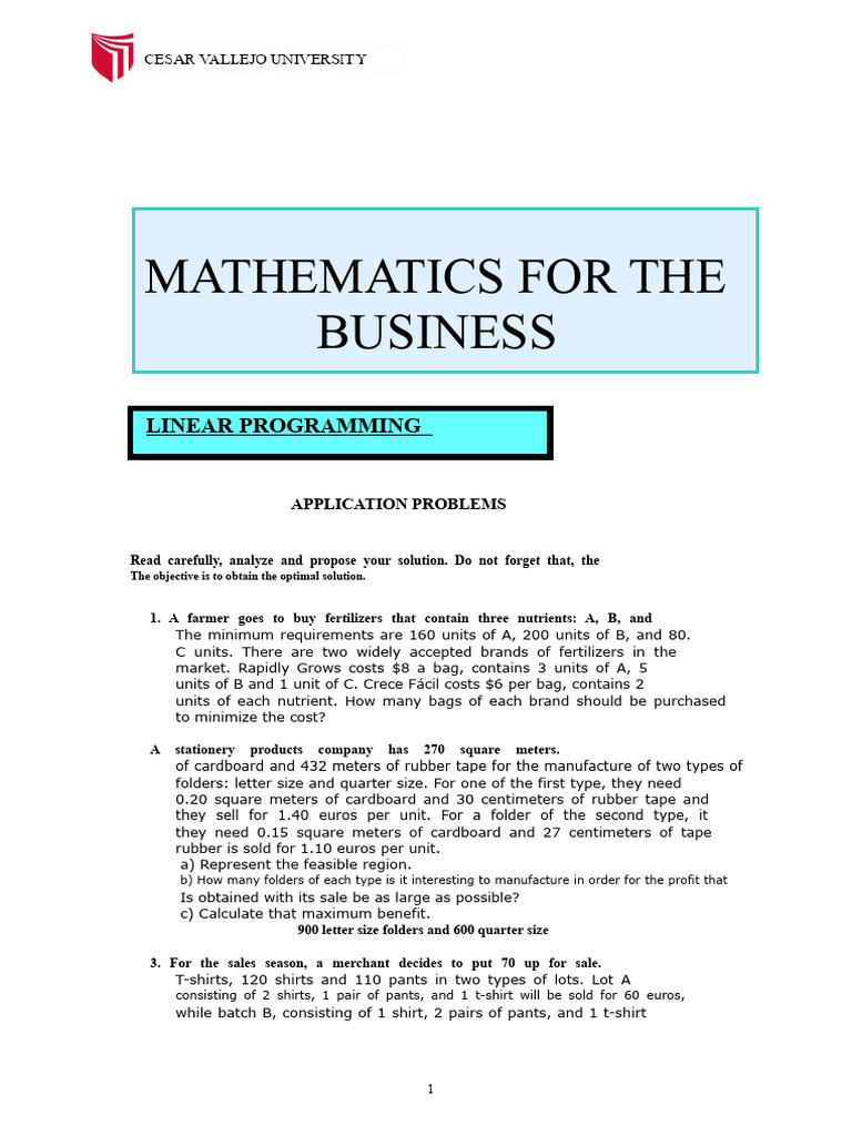 Linear Programming - Exercises | PDF | Linear Programming | Profit ...
