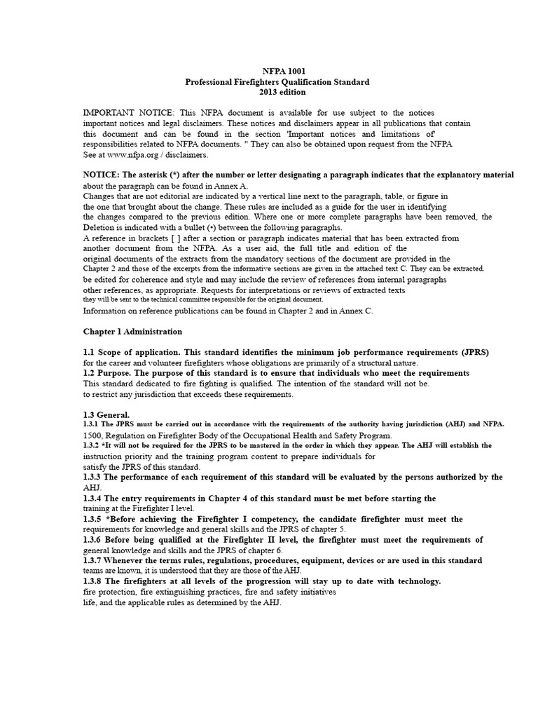 NFPA 1001 Firefighter Qualification Standards | PDF | Firefighter | Fires
