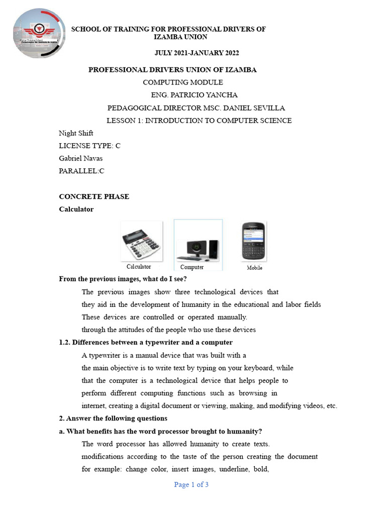 Lesson 1 Introduction To Computer Science - Gabriel Navas | PDF ...