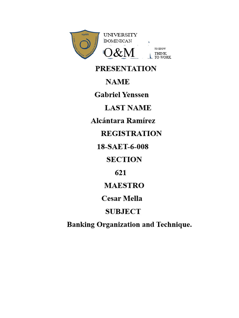 Final Project of Banking Organization and Technique | PDF | Banks | Money