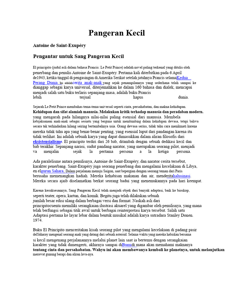 Pangeran Kecil (Ringkasan) | PDF