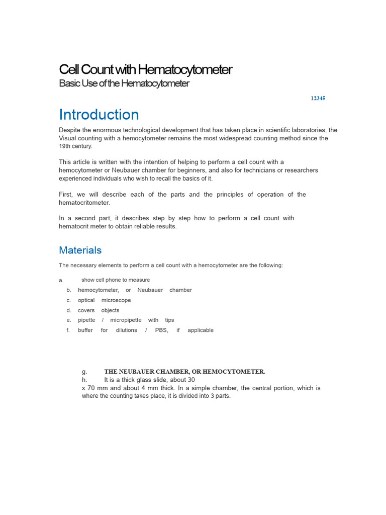 Cell Counting With Hemocytometer | PDF | Laboratory Equipment | Laboratories