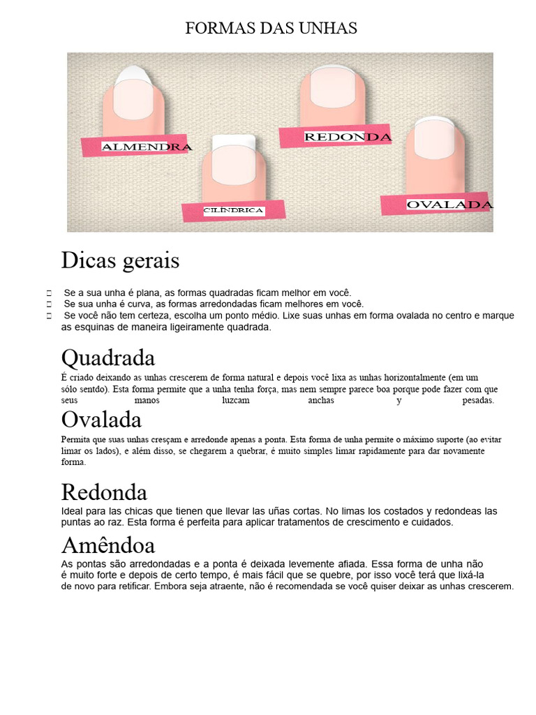 Formas Das Unhas | PDF | Esmalte | Unha