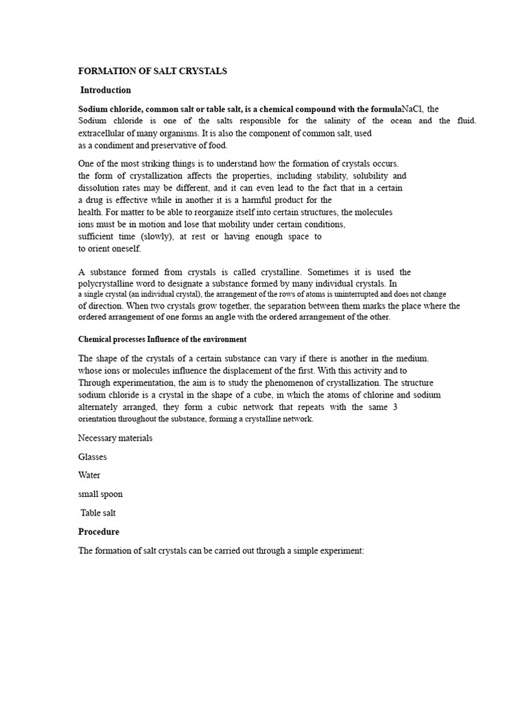 Formation of Salt Crystals | PDF | Sodium Chloride | Crystal