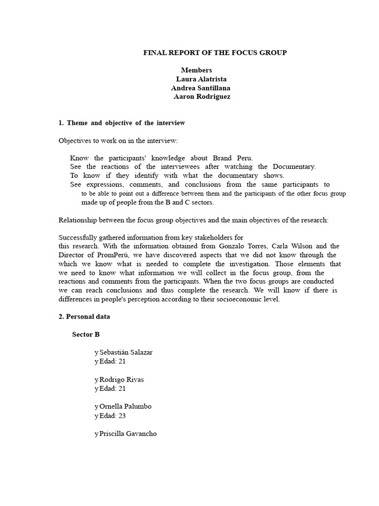Focus Group Report | PDF | Focus Group | Peru