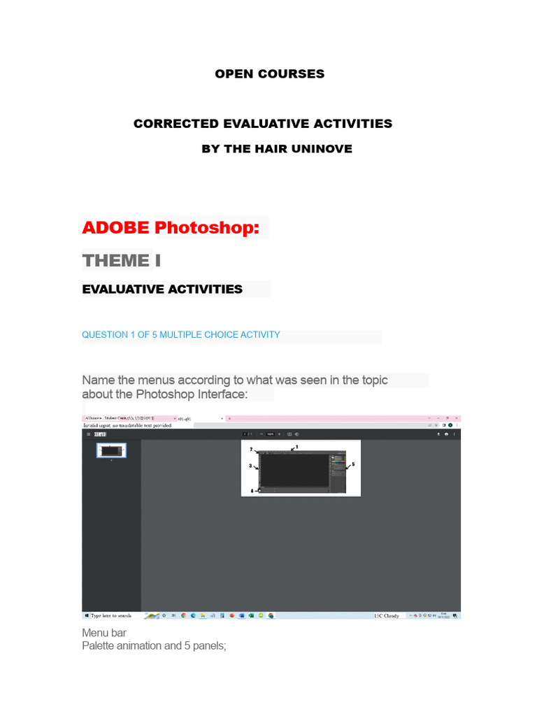 Photoshop Evaluative Activities Guide | PDF | Microsoft Excel ...