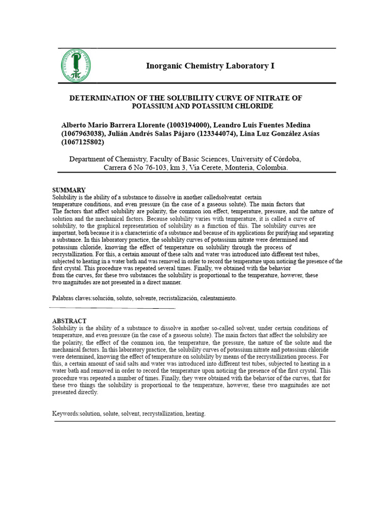 Article 3. Determination of The Solubility Curve For Potassium Nitrate ...