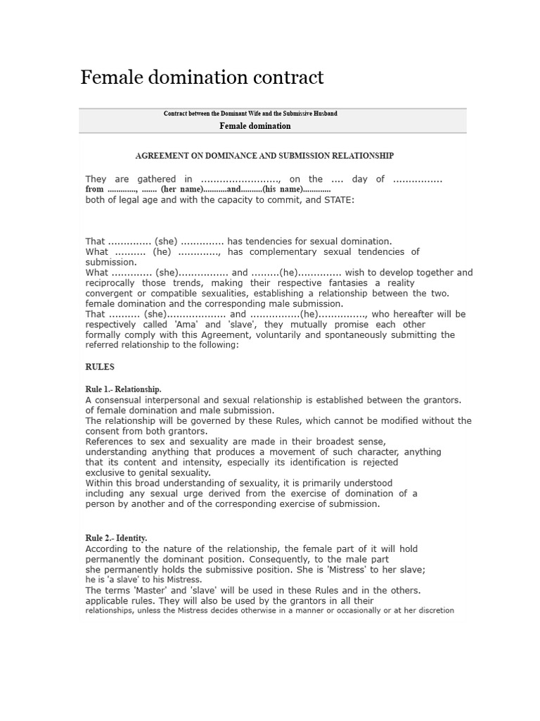 Female Domination and Submission Contract | PDF | Dominance And ...