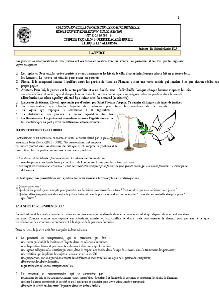 Guide de Travail #1 - Classe 8 | PDF | Justice | Crime et violence