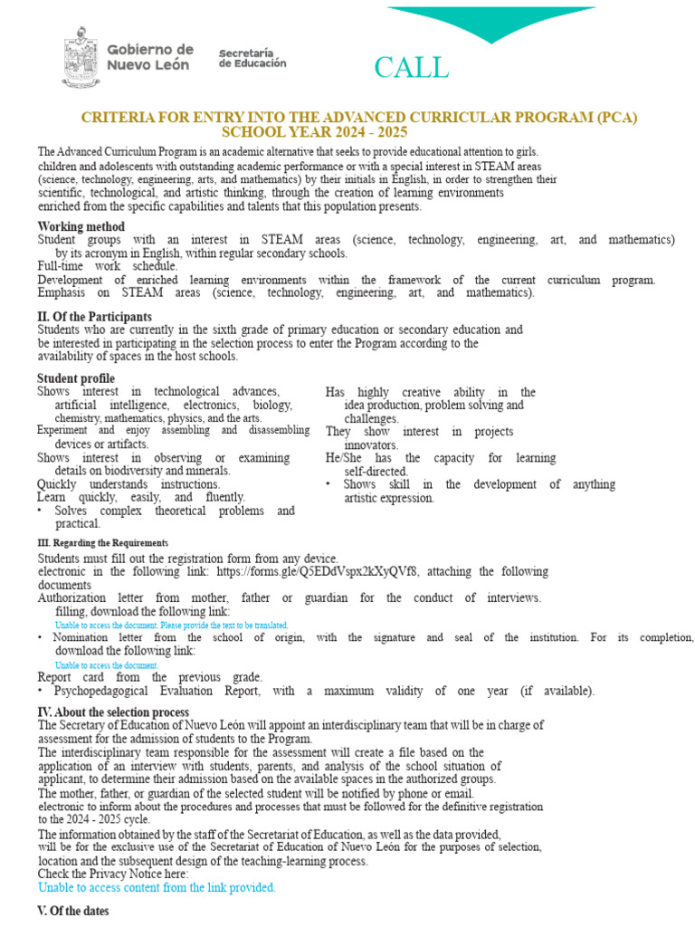 Call PCA 24-25 | PDF | Science | Curriculum