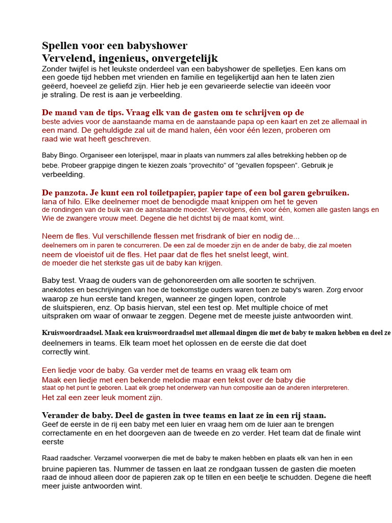 Spellen Voor Een Baby Shower | PDF