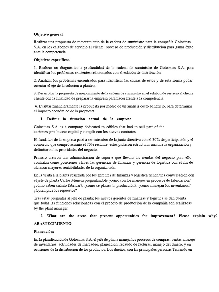 Manufacturing Company Case Study | PDF | Business | Logística