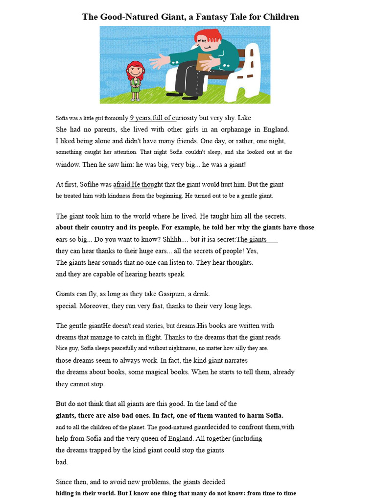 The Good-Natured Giant: A Children's Tale | PDF