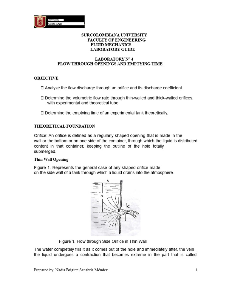 Lab. 4. Flow Through Orifices and Emptying Time | PDF | Flow ...