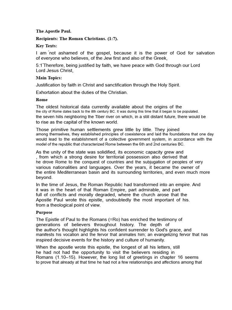 Summary of Paul's Letter to Romans | PDF | Epistle To The Romans | Paul ...