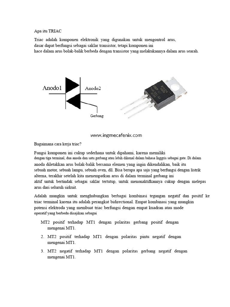Memahami TRIAC: Fungsi dan Aplikasi | PDF