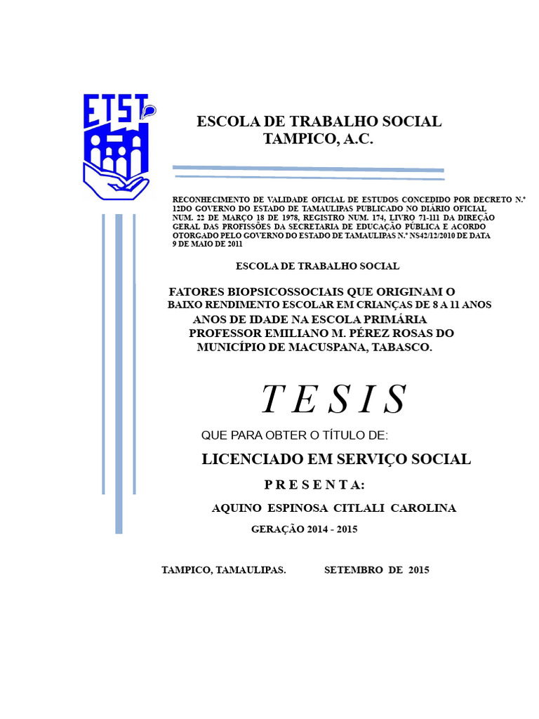 Tese de Baixo Desempenho Escolar | PDF | Transtorno de déficit de ...