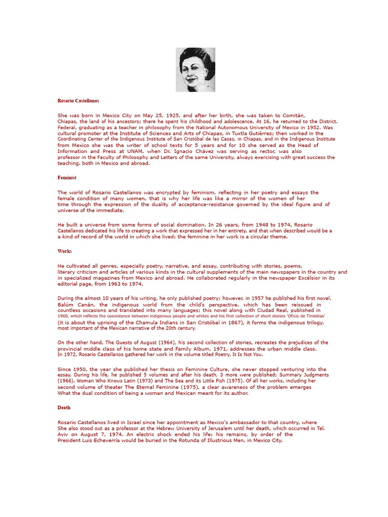 Rosario Castellanos Feminist Writers Legacy Pdf Chiapas Writing