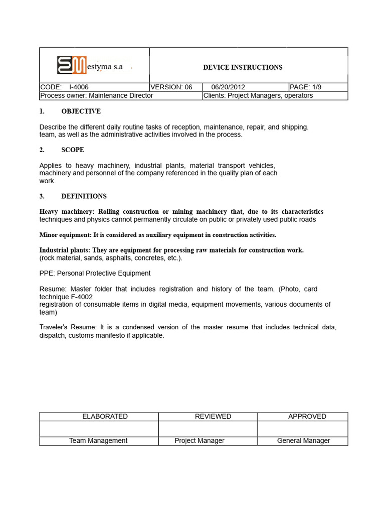 I 4006 Equipment Instructions | PDF | Logistics