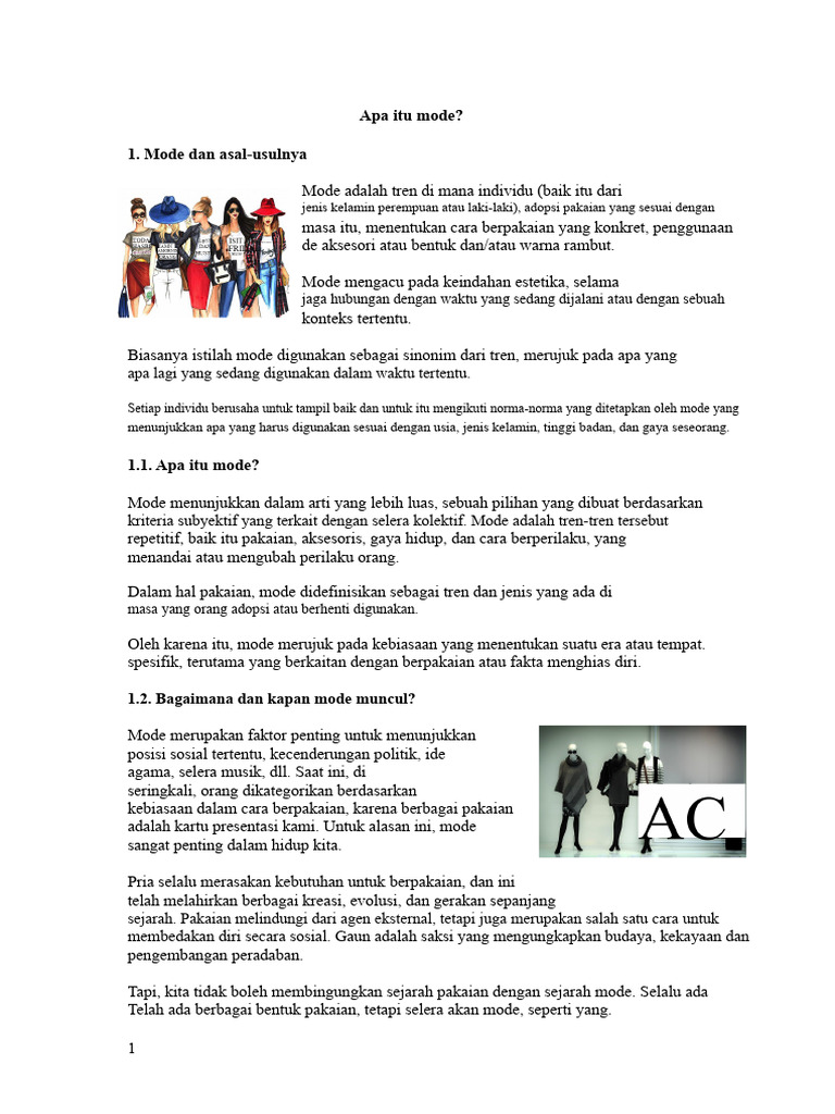 Arti dan Sejarah Mode dalam Fashion | PDF