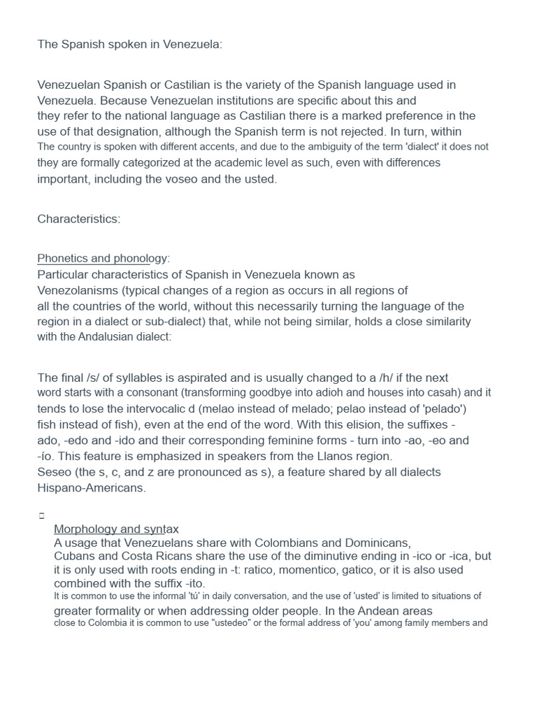 The Spanish Spoken in Venezuela | PDF | Spanish Language | Dialect