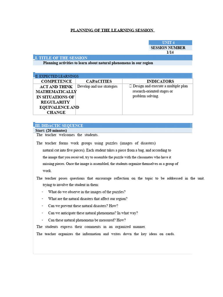 Planning Natural Disaster Learning Session | PDF | Teachers | Learning