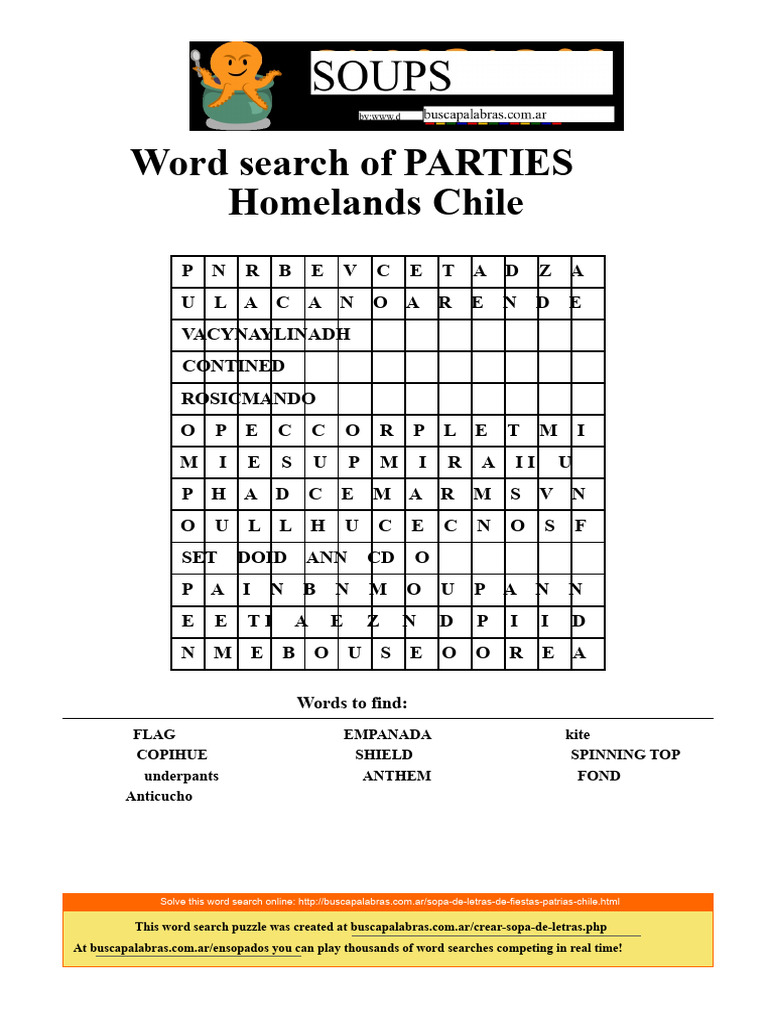 Patriotic Holidays Word Search Chile | PDF