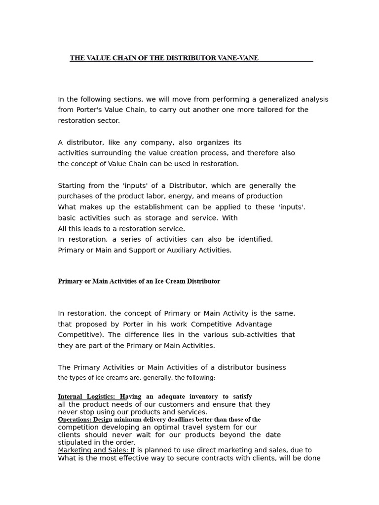 Value Chain Analysis for Ice Cream Distributors | PDF | Logistics ...