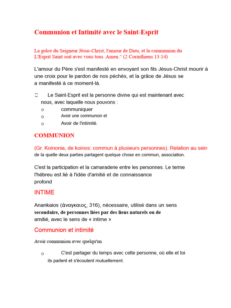 Communion et Intimité avec le Saint-Esprit | PDF | Saint-Esprit | Dieu