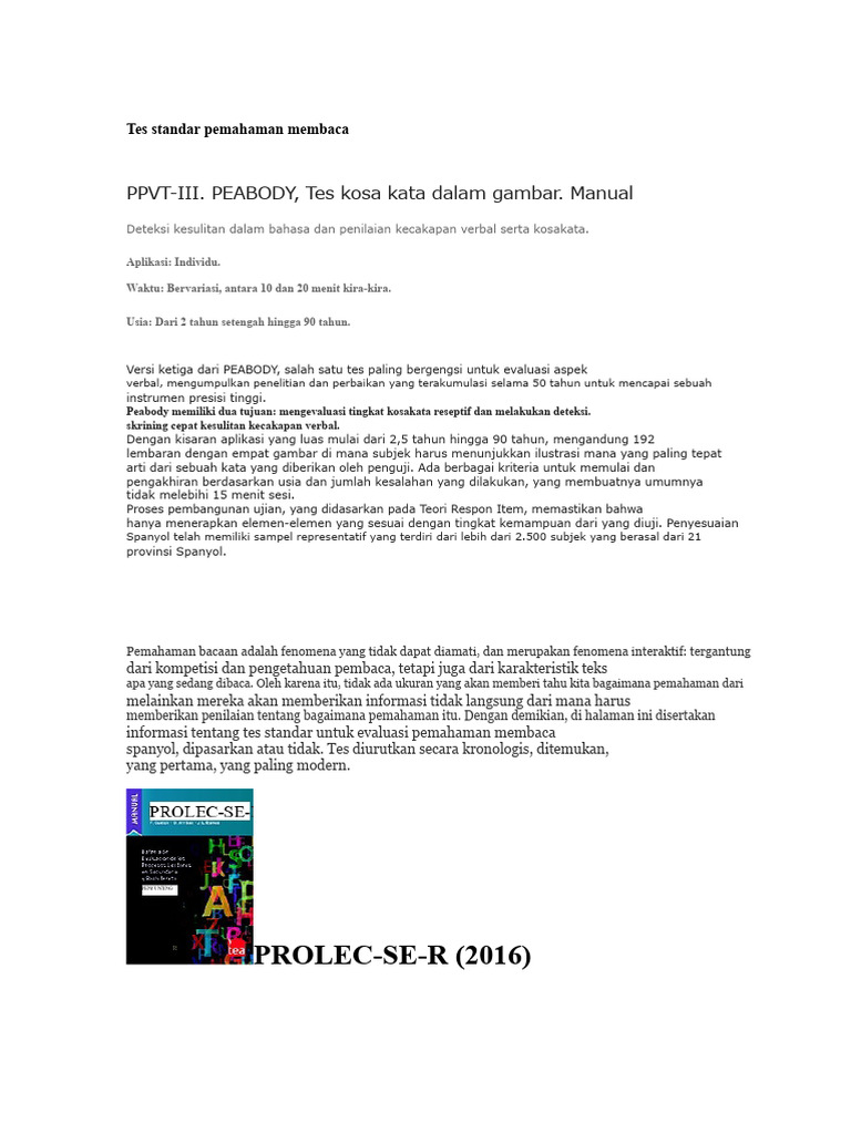 Tes Pemahaman Membaca dan Kosa Kata | PDF