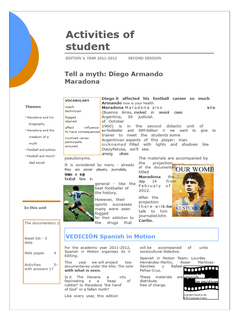 PDF Maradona - Activities A2 B1 B2 C1 For The Student | PDF | Diego ...