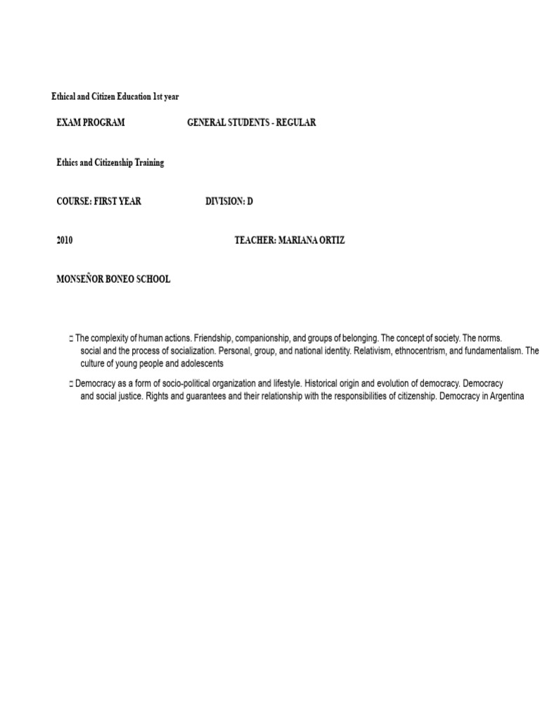 Ethical and Citizen Education 1st Year Activities | PDF | Democracy ...