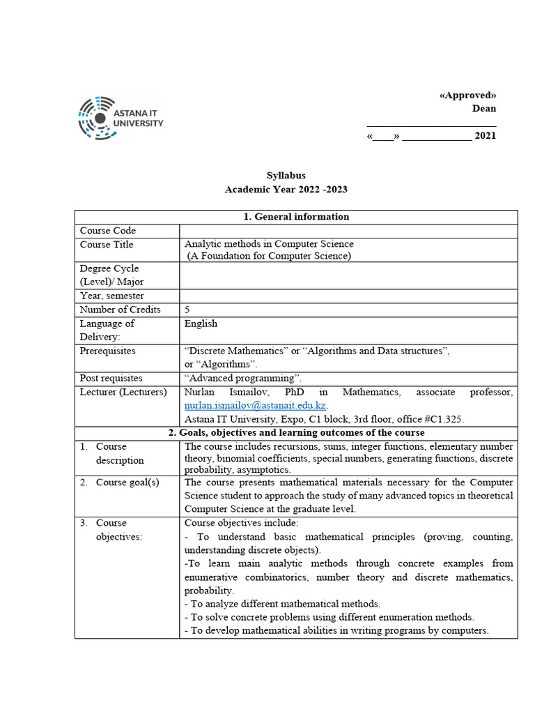 Analytic Methods for Computer Science | PDF | Discrete Mathematics ...