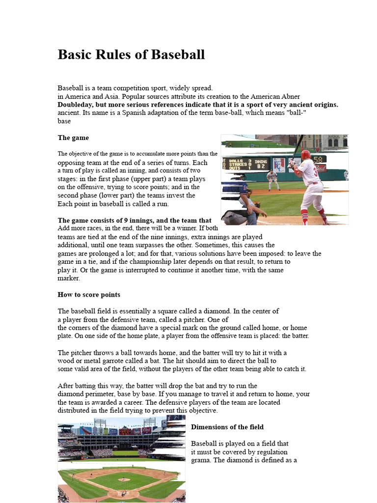 Basic Rules of Baseball | PDF | Baseball Field | Batting (Baseball)